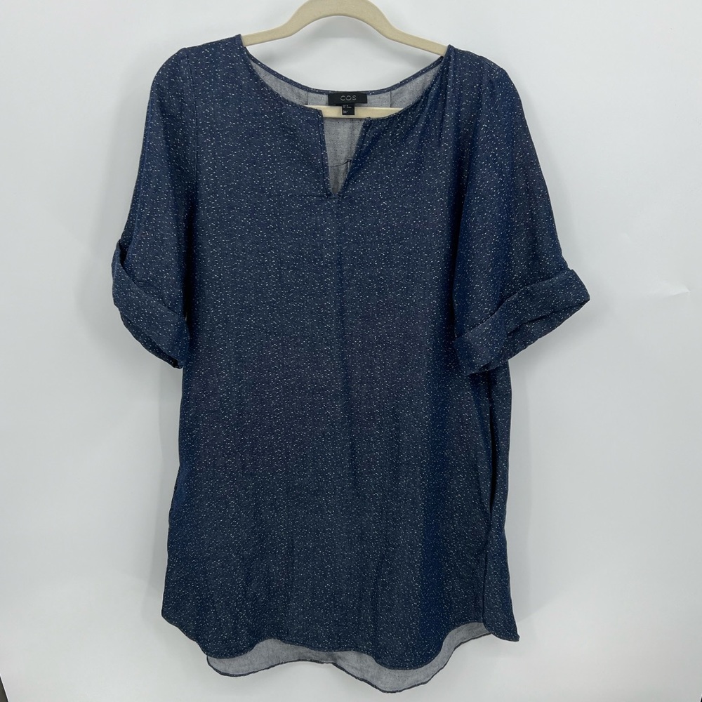 Cos Blue Speckled Linen Blend Tunic Top - Gem
